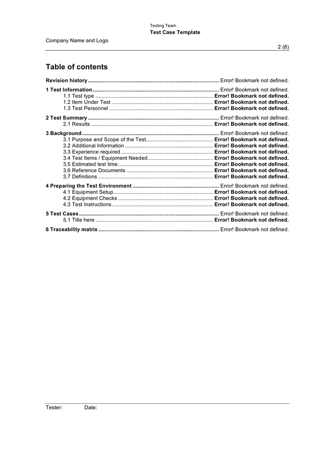 Test Case Template in Word and Pdf formats - page 2 of 8