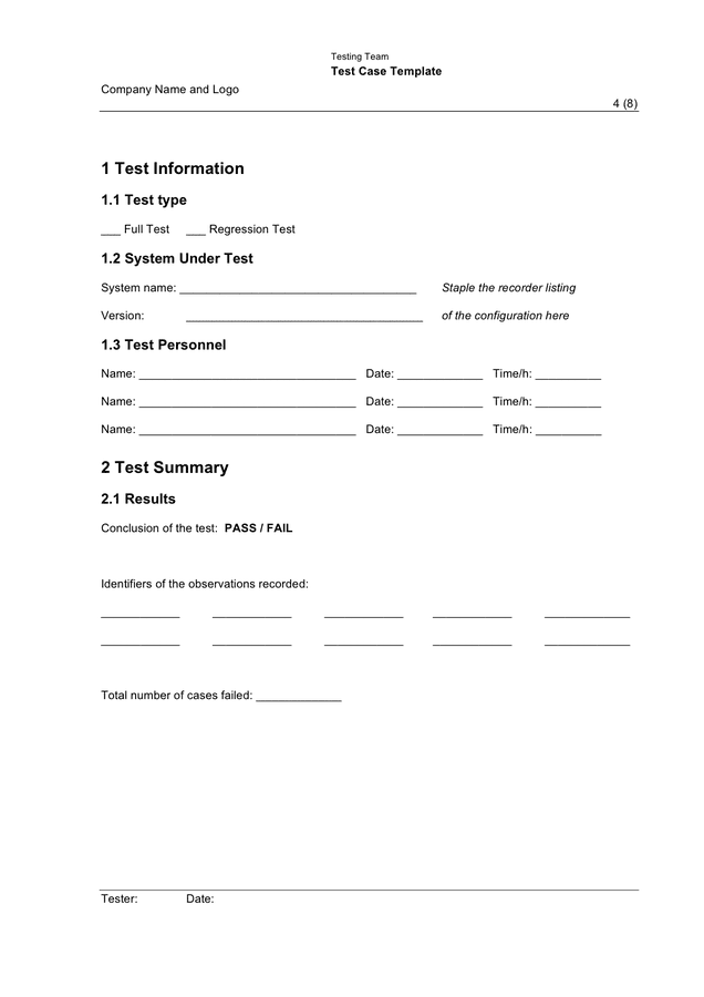 Test Case Template in Word and Pdf formats - page 4 of 8