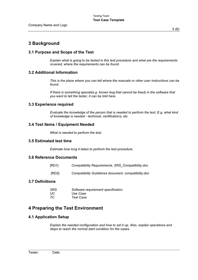 Test Case Template in Word and Pdf formats - page 5 of 8