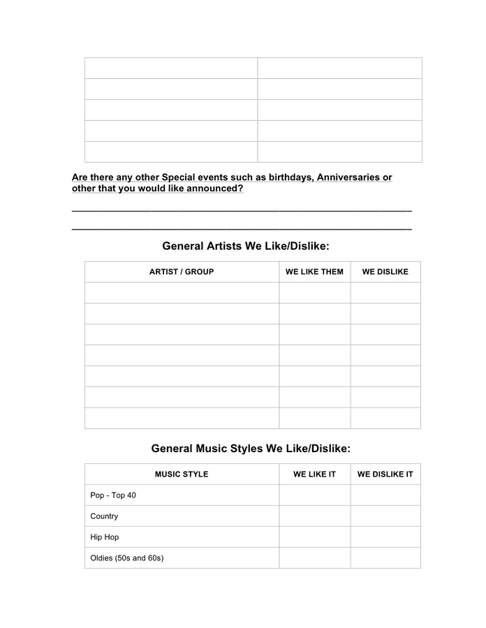 Wedding Dj Worksheet Template In Word And Pdf Formats Page 7 Of 8