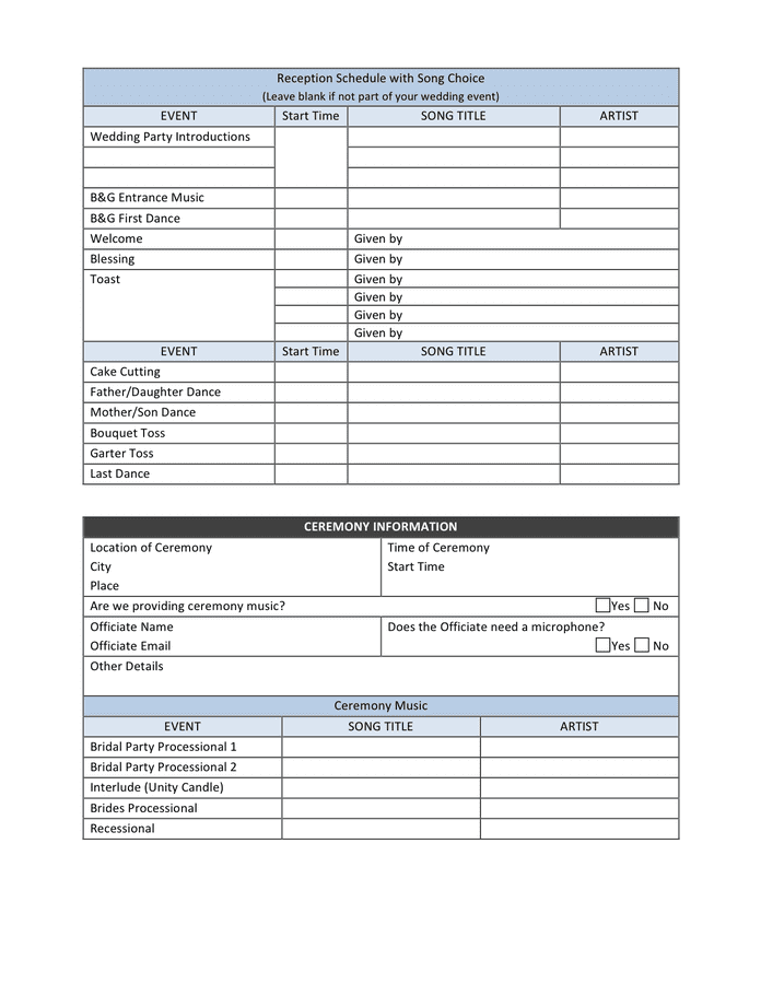 Wedding Reception Ceremony Planner In Word And Pdf Formats Page 2 Of 3 Wedding Reception Ceremony Planner In Word And Pdf Formats Page 2 Of 3