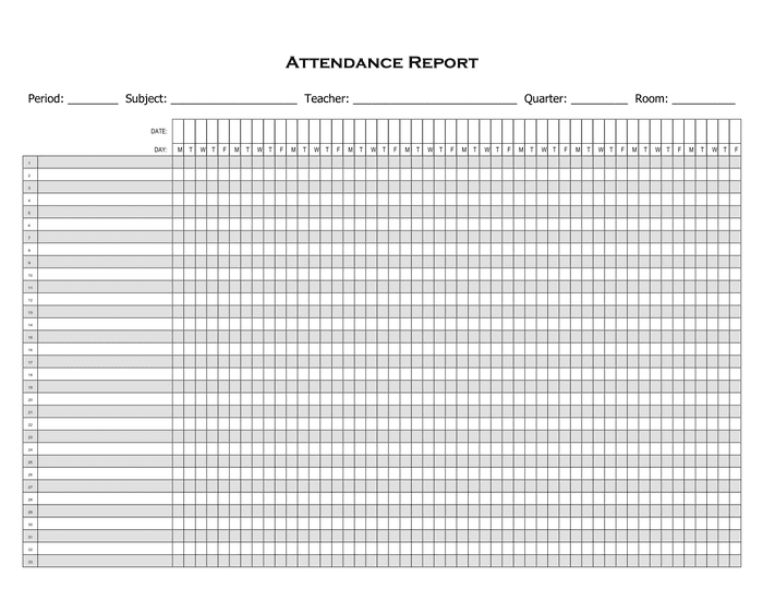 School / college attendance report in Word and Pdf formats