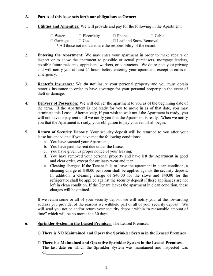 Residential lease agreement in Word and Pdf formats - page 2 of 5