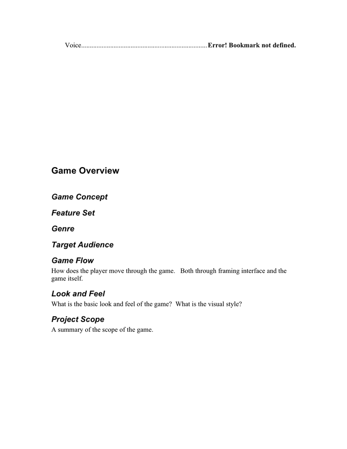 Game Design Document Example Pdf Video Game Proposal Template In 2021 