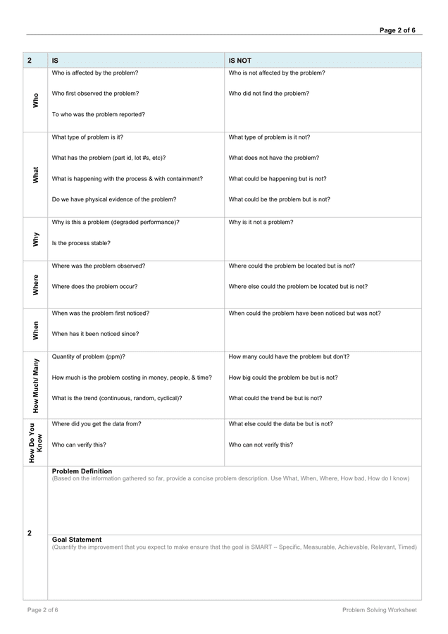 Problem solving worksheet in Word and Pdf formats - page 2 of 6
