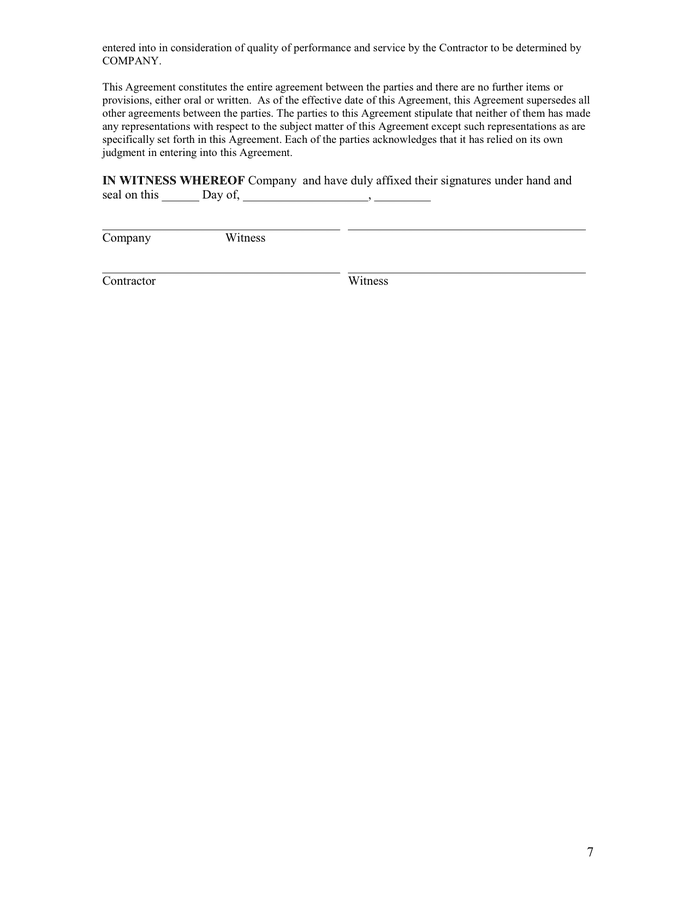 Independent Contractor Employment Agreement in Word and Pdf formats ...