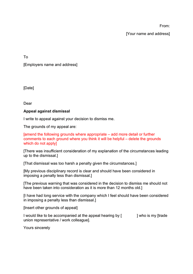 Termination Appeal Letter Template Picture