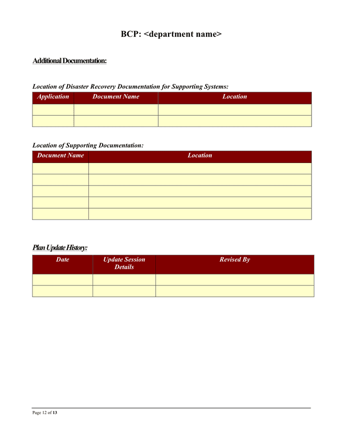 Business continuity plan template in Word and Pdf formats - page 12 of 13