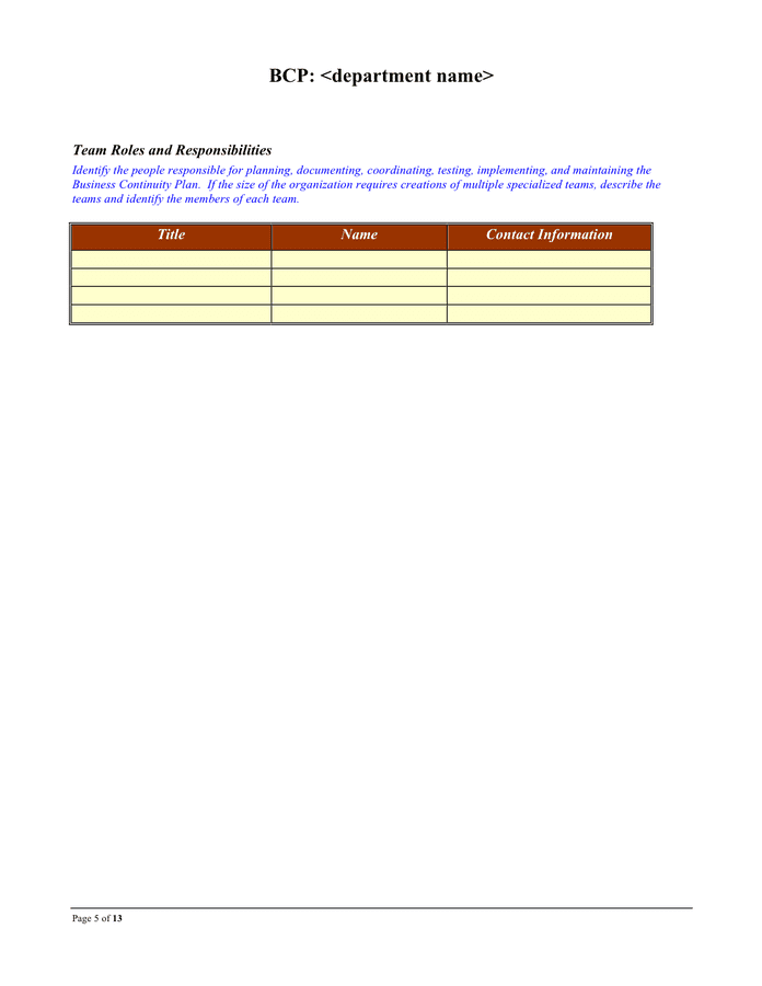 Business continuity plan template in Word and Pdf formats - page 5 of 13
