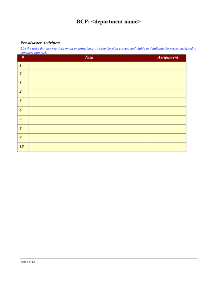 Business continuity plan template in Word and Pdf formats - page 6 of 13