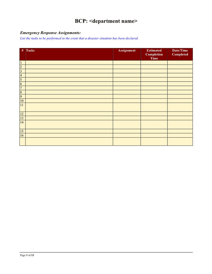 Business continuity plan template in Word and Pdf formats - page 8 of 13