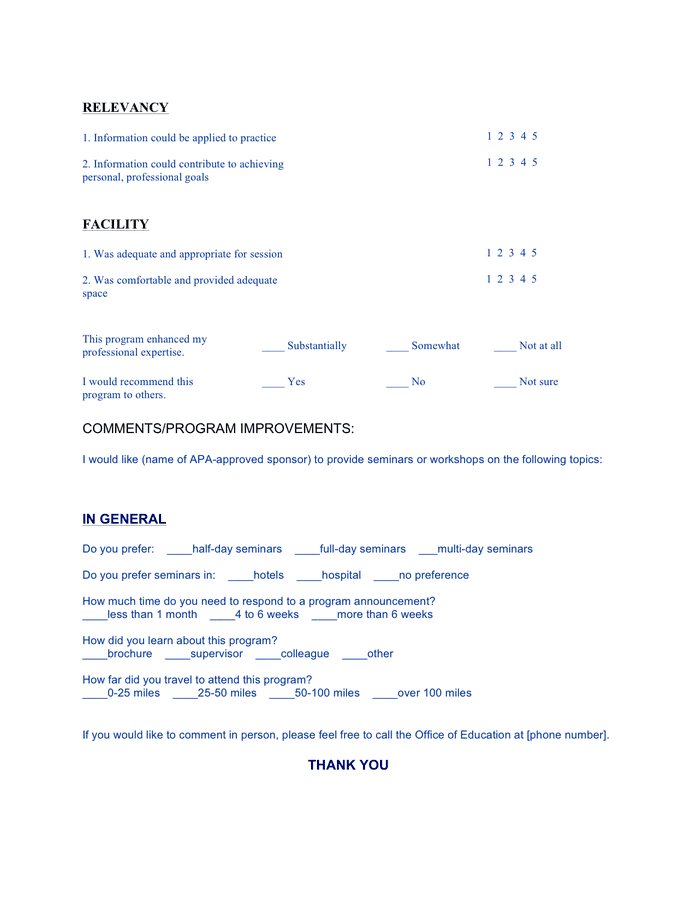Sample evaluation form in Word and Pdf formats - page 2 of 7
