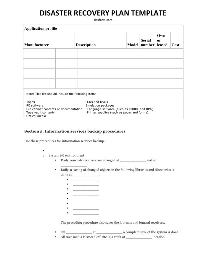 Disaster recovery plan sample in Word and Pdf formats - page 4 of 10
