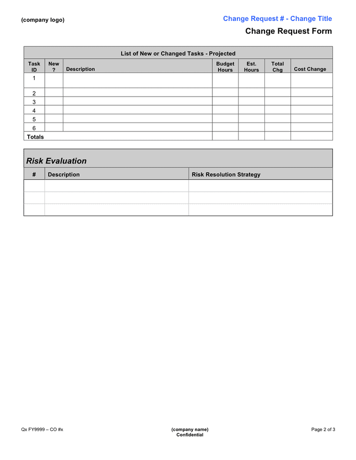 Change order request form in Word and Pdf formats - page 2 of 3
