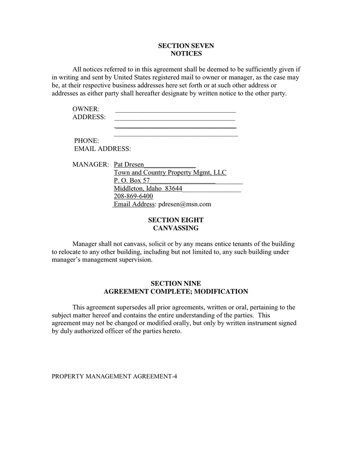 Property management agreement in Word and Pdf formats - page 4 of 7