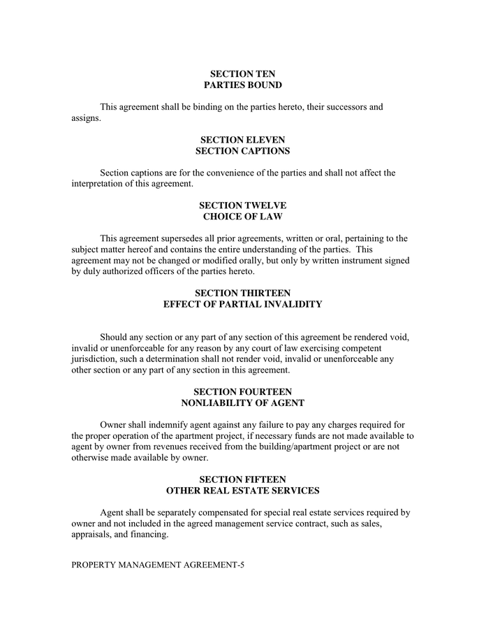 Property management agreement in Word and Pdf formats - page 5 of 7