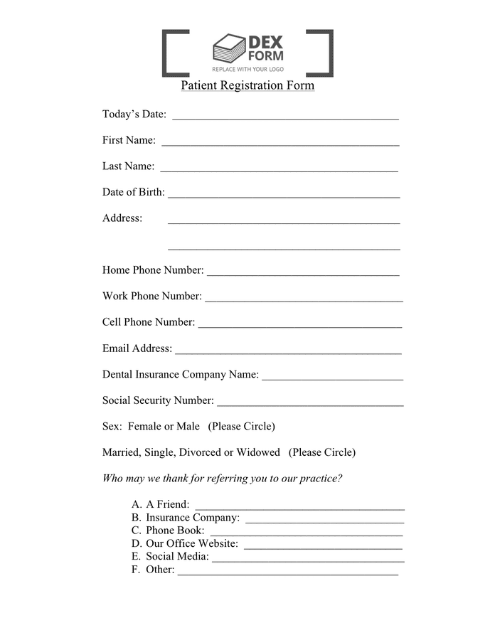 Patient registration form in Word and Pdf formats