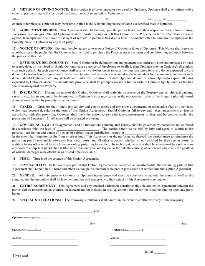 Option To Purchase Real Estate Agreement In Word And Pdf Formats Page option-to-purchase-real-estate-agreement-in-word-and-pdf-formats-page