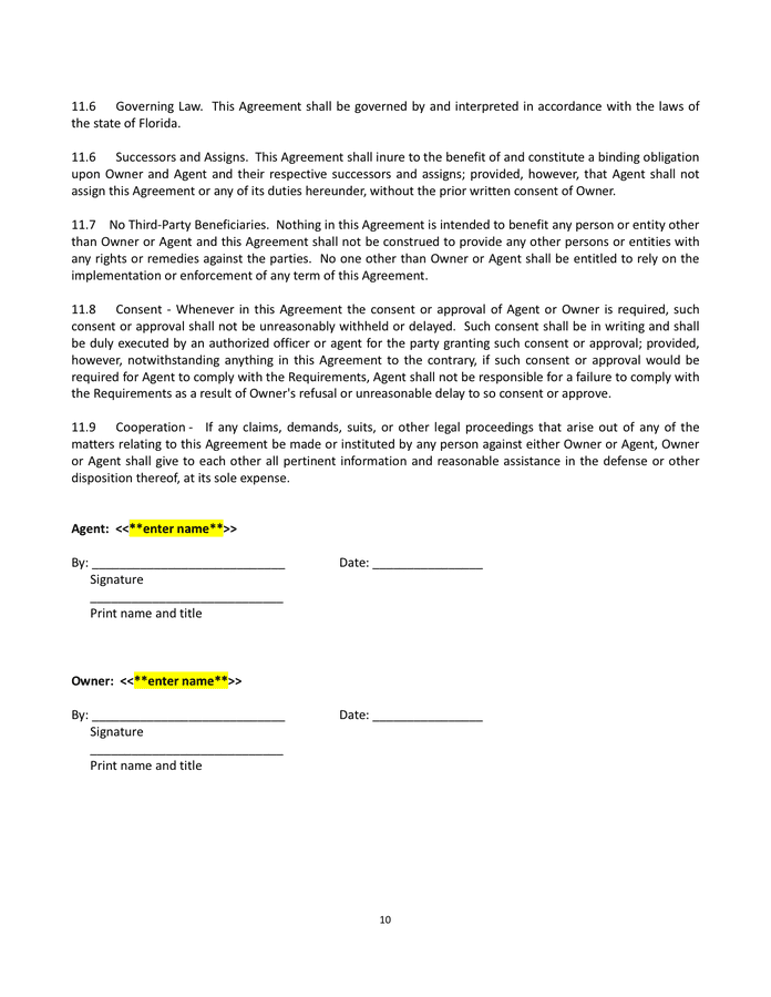 Property Management Agreement in Word and Pdf formats - page 10 of 10