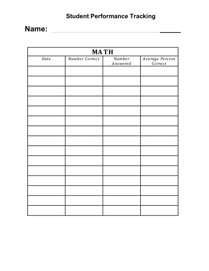 Student performance tracking sheet in Word and Pdf formats - page 2 of 3