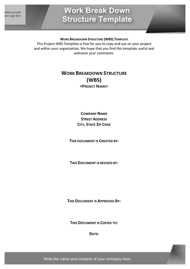 Work breakdown structure template in Word and Pdf formats