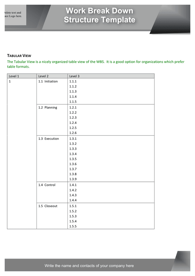 Work breakdown structure template in Word and Pdf formats - page 4 of 9