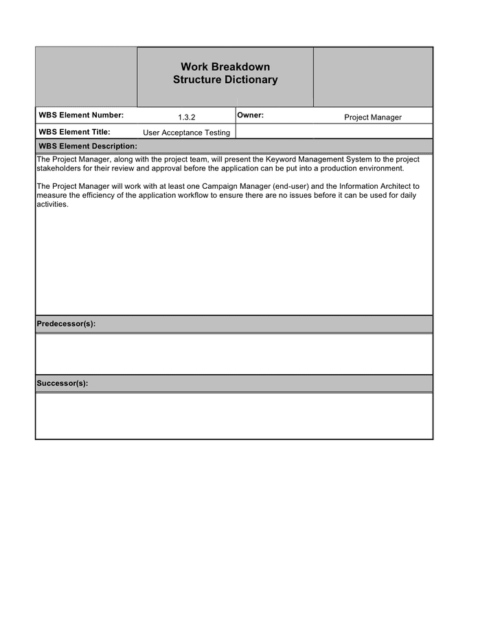 Work breakdown structure template in Word and Pdf formats - page 10 of 12