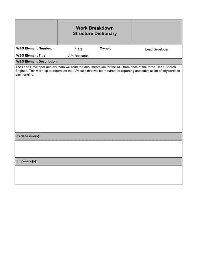 Work Breakdown Structure Outline
