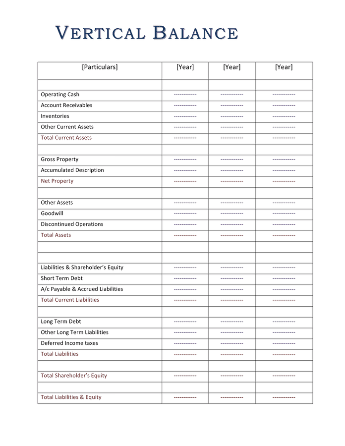 Vertical Balance Sheet Template In Word And Pdf Formats