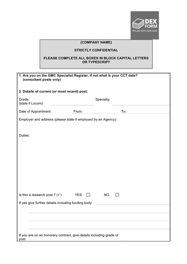 British medical application form in Word and Pdf formats - page 9 of 15