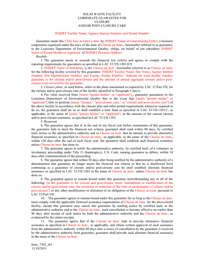 Corporate Guarantee Form - download free documents for PDF, Word and Excel