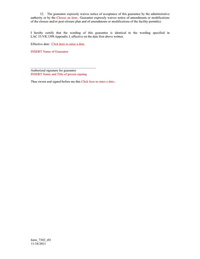 Solid waste facility corporate guarantee form in Word and Pdf formats ...