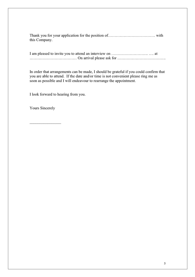 Sample rejection letter following receipt of application in Word and ...