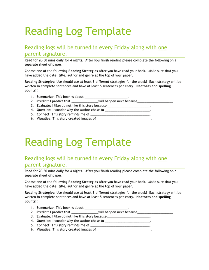 Reading Log Template - download free documents for PDF, Word and Excel
