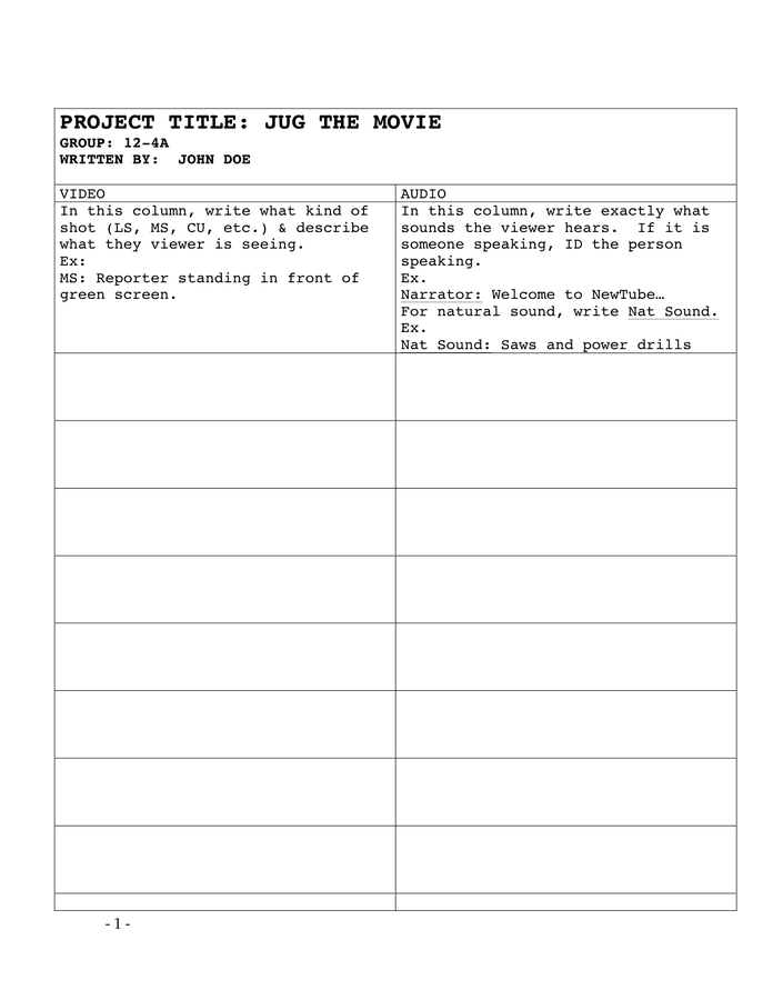Template For Documentary 2 column Film video Scripts In Word And Pdf 