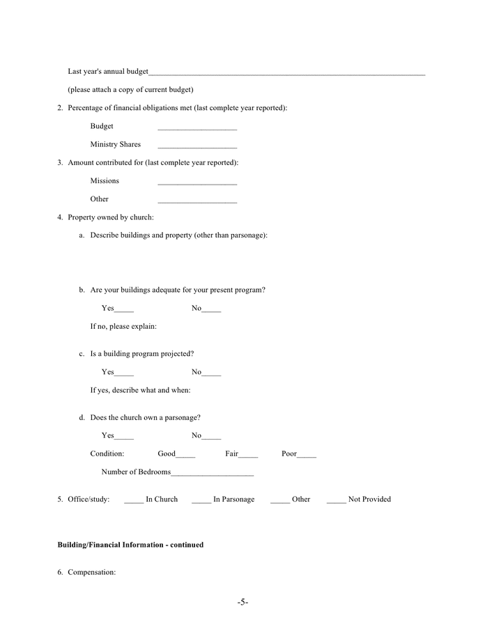 Church profile form in Word and Pdf formats - page 5 of 12