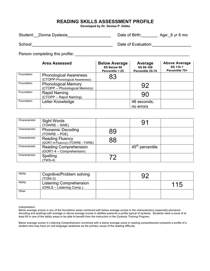 Reading skills assessment profile form in Word and Pdf formats - page 3 ...