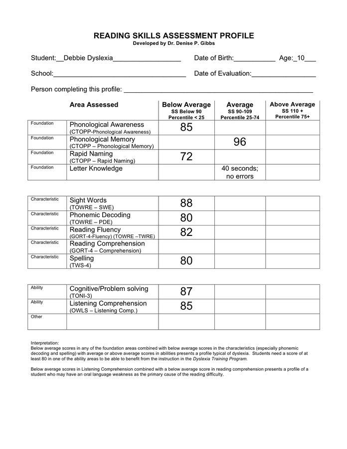 Reading skills assessment profile form in Word and Pdf formats - page 4 ...