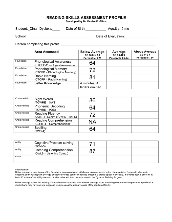 Reading skills assessment profile form in Word and Pdf formats - page 5 ...