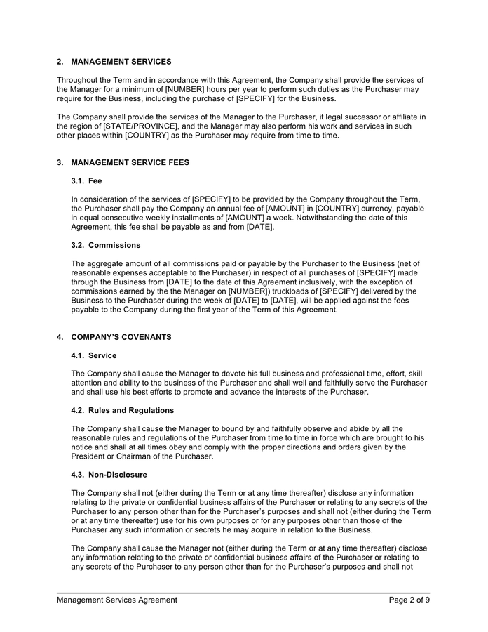 Management services agreement in Word and Pdf formats - page 2 of 9