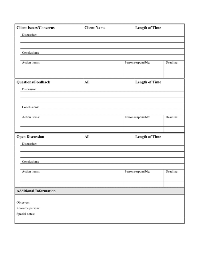 Client and team meeting agenda template in Word and Pdf formats - page ...