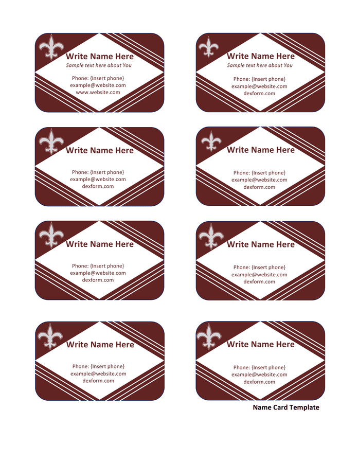 Name Card Template In Word And Pdf Formats