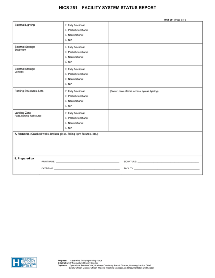 Sample facility system status report in Word and Pdf formats - page 7 of 8