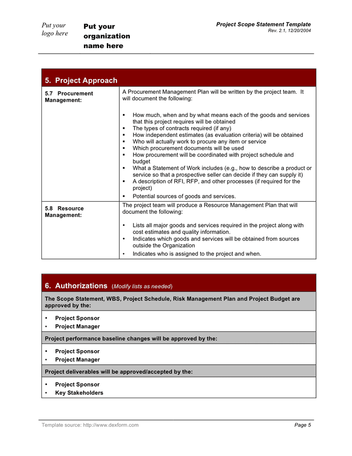 Project Scope Statement Template In Word And Pdf Formats Page 5 Of 6