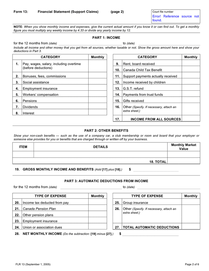 Ontario financial statement form in Word and Pdf formats - page 2 of 6