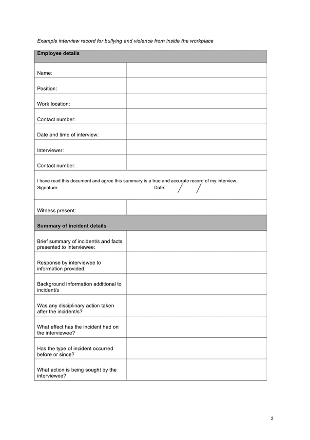 Incident report form on bullying in Word and Pdf formats - page 2 of 2