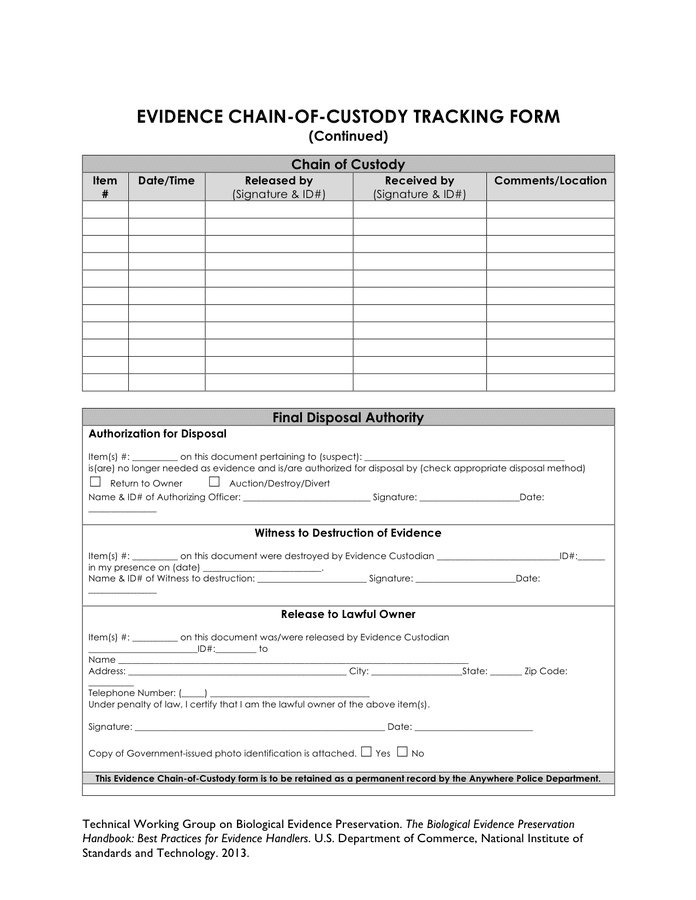 Fillable Chain Of Custody Form Printable Pdf Download Gambaran
