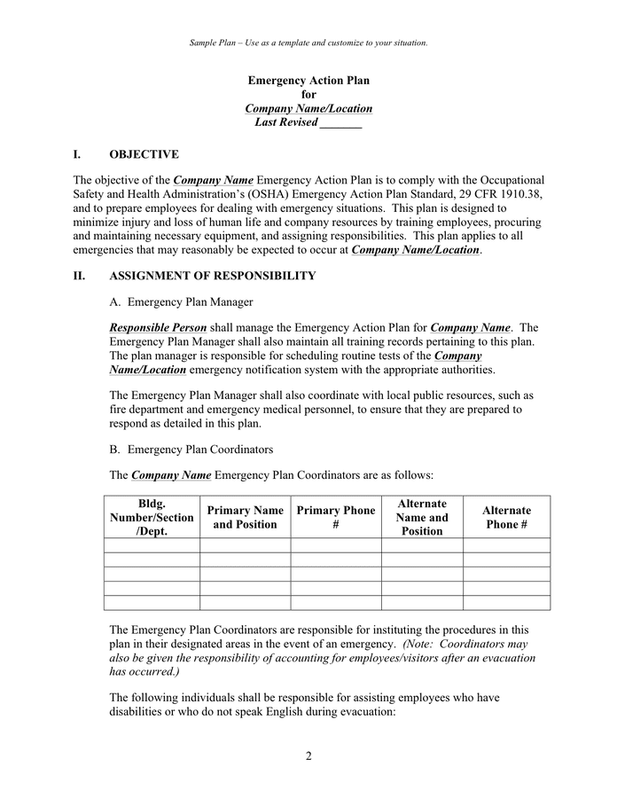 Sample written emergency action plan in Word and Pdf formats - page 3 of 9