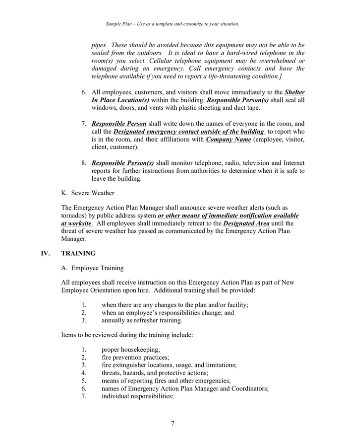 Sample written emergency action plan in Word and Pdf formats - page 8 of 9
