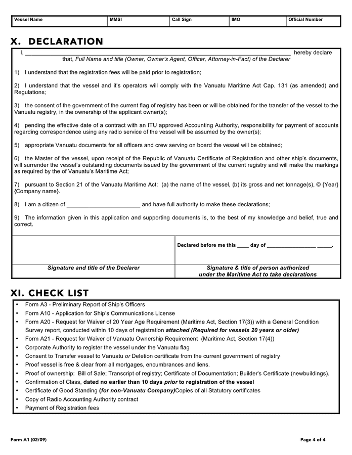 Application For Registration Of A Vessel In Word And Pdf Formats Page